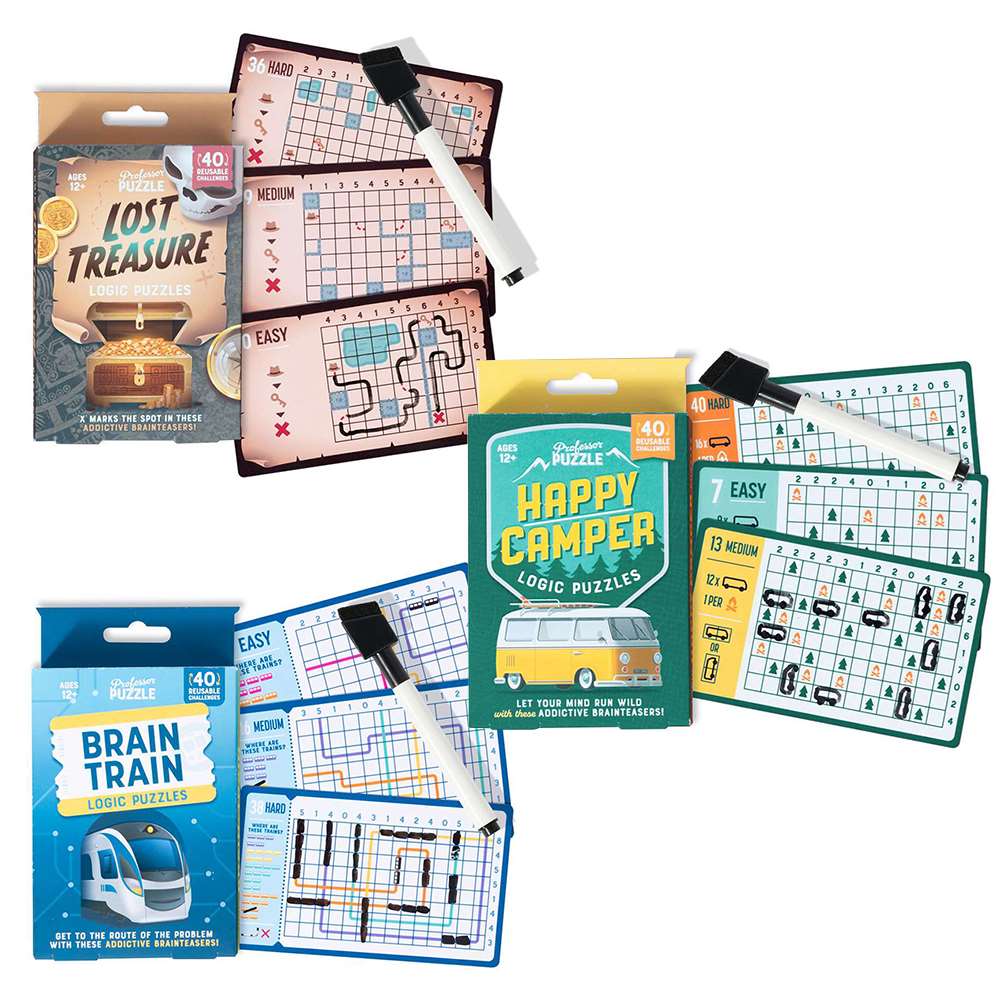 SET OF ALL THREE POCKET LOGIC GAMES, LOST TREASURE, HAPPY CAMPERS ...