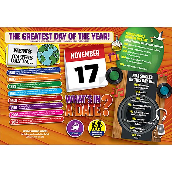 WHAT'S IN A DATE 17th NOVEMBER PERSONALISED 4 | The Happy Puzzle Company