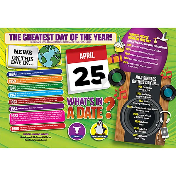 WHAT'S IN A DATE 25th APRIL PERSONALISED 400 | The Happy Puzzle Company