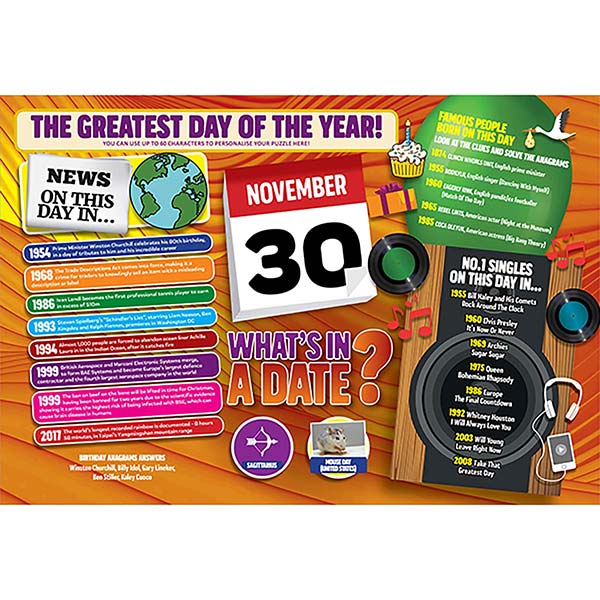 WHAT'S IN A DATE 30th NOVEMBER PERSONALISED 4 | The Happy Puzzle Company