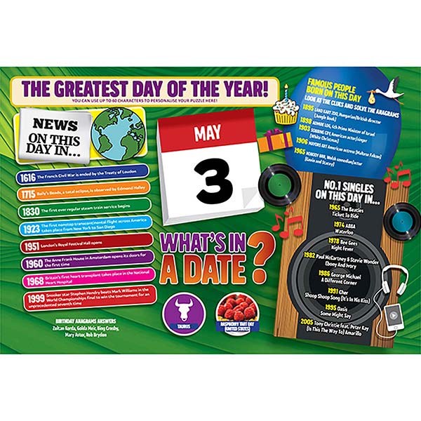 WHAT'S IN A DATE 3rd MAY PERSONALISED 400 PIE | The Happy Puzzle Company