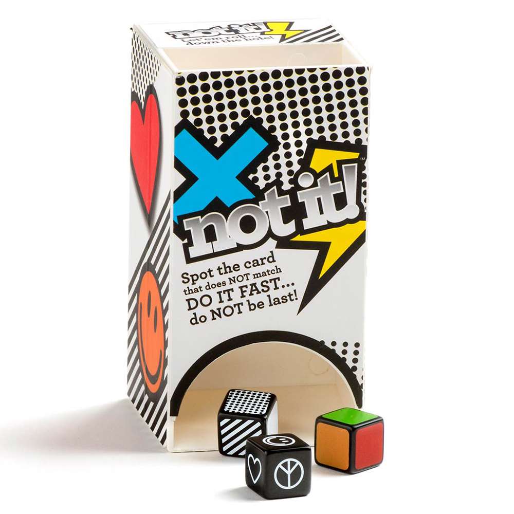 NOT IT! , DICE, THREE, TUMBLE, TOWER, ATTRIBUTES, MATCH, SLAM, WINNER, FAST