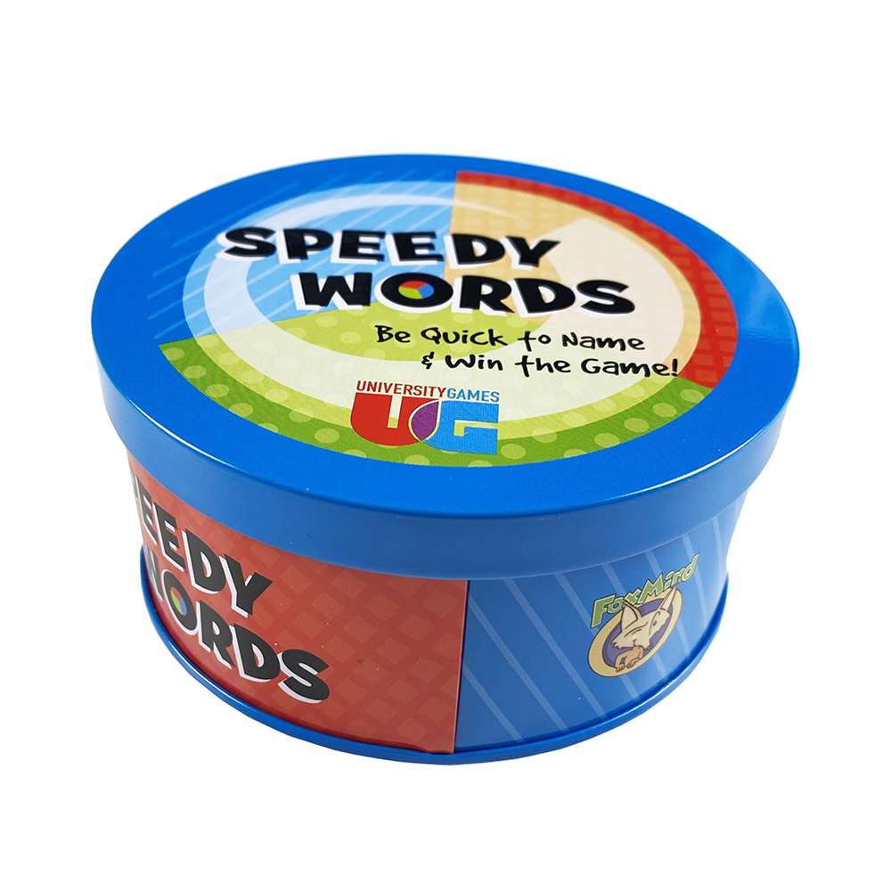 SPEEDY WORDS, TIN, TRAVEL, WORD, MATCHES, CATEGORY, LETTER, COLLECT, CARDS